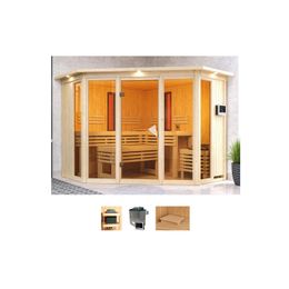 Karibu Sauna Adele, BxTxH: 245 x 245 x 202 cm, 68 mm, (Set) 9-kW-Ofen mit externer Steuerung, inkl. 2 Infrarot-Vitalightstrahlern, beige