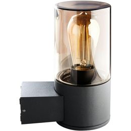 Heitronic Außen-Wandleuchte Santorin, ohne Leuchtmittel, Pollerleuchte, Außenlampe, Außenleuchte, Lichtaustritt aus Rauchglas, schwarz