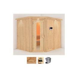 Karibu Sauna Marit, BxTxH: 231 x 196 x 198 cm, 68 mm, (Set) 9-kW-Bio-Ofen mit externer Steuerung, beige