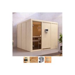 Welltime Sauna Ferun, BxTxH: 231 x 231 x 198 cm, 68 mm, 9-kW-Bio-Ofen mit ext. Steuerung, beige
