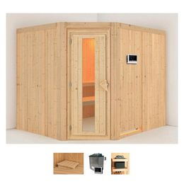 Karibu Sauna Marit, BxTxH: 231 x 196 x 198 cm, 68 mm, (Set) 9-kW-Ofen mit externer Steuerung, beige