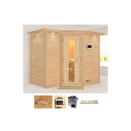 Karibu Sauna Sanna 2, BxTxH: 264 x 198 x 212 cm, 40 mm, (Set) 9-kW-Ofen mit externer Steuerung, beige