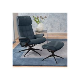 stressless® Relaxsessel London (Set, Relaxsessel mit Hocker), mit Hocker, High Back, mit Star Base, Gestell Schwarz, blau