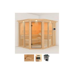 Karibu Sauna Anike 3, BxTxH: 245 x 210 x 202 cm, 68 mm, (Set) 9-kW-Ofen mit externer Steuerung, beige