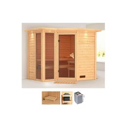 Karibu Sauna Amada, BxTxH: 264 x 198 x 212 cm, 40 mm, (Set) 9-kW-Ofen mit integrierter Steuerung, beige
