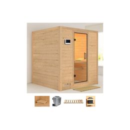 Karibu Sauna Menja, BxTxH: 196 x 196 x 200 cm, 40 mm, (Set) 9-kW-Bio-Ofen mit externer Steuerung, beige