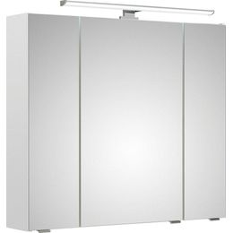 Saphir Spiegelschrank Quickset Badschrank, 3 Spiegeltüren, 6 Einlegeböden, 80 cm breit inkl. LED-Beleuchtung, Türdämpfer, Schalter-/Steckdosenkombination, weiß