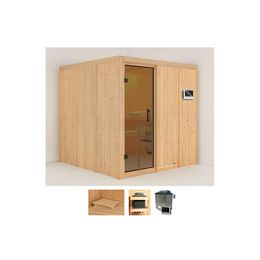 Karibu Sauna Romina, BxTxH: 196 x 196 x 198 cm, 68 mm, (Set) 9-kW-Ofen mit externer Steuerung, beige