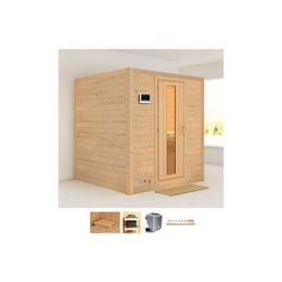 Karibu Sauna Menja, BxTxH: 196 x 196 x 200 cm, 38 mm, (Set) 9-kW-Bio-Ofen mit externer Steuerung, beige