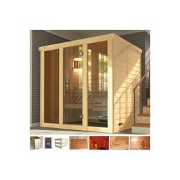Weka Sauna Kemi Panorama, BxTxH: 211 x 169 x 200 cm, 45 mm, 7,5 kW Bio-Ofen mit ext. Steuerung, beige