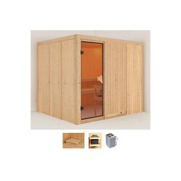 Karibu Sauna Gitte, BxTxH: 231 x 196 x 198 cm, 68 mm, (Set) 9-kW-Ofen mit integrierter Steuerung, beige