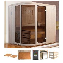 Weka Sauna Sara 1, BxTxH: 194 x 194 x 199 cm, 68 mm, 7,5 kW Bio-Kombiofen mit ext. Strg., beige