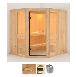 Karibu Sauna Aline 1, BxTxH: 196 x 170 x 198 cm, 68 mm, (Set) 9-kW-Ofen mit integrierter Steuerung, beige
