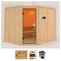 Karibu Sauna Marit, BxTxH: 231 x 196 x 198 cm, 68 mm, (Set) 9-kW-Ofen mit externer Steuerung, beige