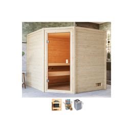 Welltime Sauna Tami, BxTxH: 195 x 195 x 187 cm, 38 mm, 4,5-kW-Ofen mit int. Steuerung, beige