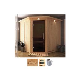 Karibu Sauna Jarla, BxTxH: 210 x 210 x 202 cm, 68 mm, (Set) 9-kW-Ofen mit integrierter Steuerung, beige