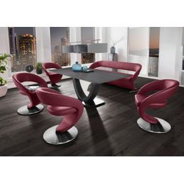 K+w Komfort & Wohnen K+W Komfort & Wohnen Essgruppe Wave, (Set), Design-Solobank mit 4 Design-Drehstühlen und Tisch in 180x90cm, rot