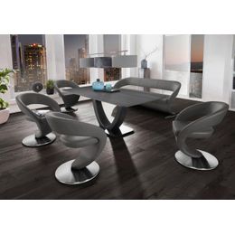 K+w Komfort & Wohnen K+W Komfort & Wohnen Essgruppe Wave, (Set), Design-Solobank mit 4 Design-Drehstühlen und Tisch in 180x90cm, grau