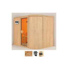 Karibu Sauna Thyra 4, BxTxH: 231 x 170 x 198 cm, 68 mm, (Set) 9-kW-Ofen mit externer Steuerung, beige