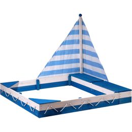 Dobar Sandkasten Maritim, mit Segel und zwei Spielzeugkisten, blau|weiß
