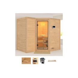 Karibu Sauna Sanna 2, BxTxH: 236 x 184 x 209 cm, 40 mm, (Set) 9-kW-Ofen mit externer Steuerung, beige