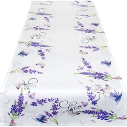 Delindo Lifestyle Tischläufer Lavendel ZWEIGE (1-tlg), Strukturgewebe, bedruckt, lila