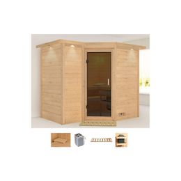 Karibu Sauna Sanna 2, BxTxH: 264 x 198 x 212 cm, 40 mm, (Set) 9-kW-Ofen mit integrierter Steuerung, beige