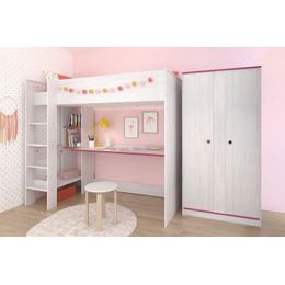 Parisot Jugendzimmer-Set Smoozy, (Set, 2-St., Hochbett mit integr. Schreibtisch und Kleiderschrank), weiß