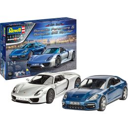 Revell® Modellbausatz Porsche, Maßstab 1:24, mit zwei Porsche-Modellen; Made in Europe, blau|silberfarben