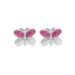 Firetti Paar Ohrstecker Schmuck Geschenk Silber 925 Ohrschmuck Schmetterling, mit Kristallstein, rosa|silberfarben