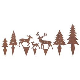Dreams Weihnachtsfigur Waldszene, Weihnachtsdeko aussen (Set, 7 St), Gartenstecker in Rostoptik, braun