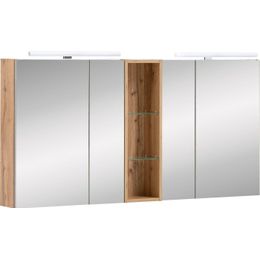 Schildmeyer Spiegelschrank Duo Breite 141,6 cm, 4-türig, 2x LED-Beleuchtung, Schalter-/Steckdosenbox, braun