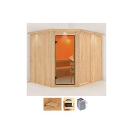 Karibu Sauna Marit, BxTxH: 245 x 210 x 202 cm, 68 mm, (Set) 9-kW-Ofen mit integrierter Steuerung, beige