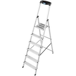 Krause Stehleiter Safety, Aluminium, 1x6 Stufen, Arbeitshöhe ca. 325 cm, silberfarben