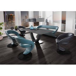 K+w Komfort & Wohnen K+W Komfort & Wohnen Essgruppe Wave, (Set, 6-tlg), Design-Solobank mit 4 Drehstühlen in zwei Farben und Tisch in 180x90cm, blau|grau