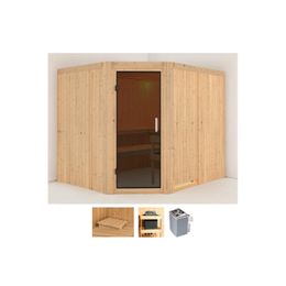 Karibu Sauna Marit, BxTxH: 231 x 196 x 198 cm, 68 mm, (Set) 9-kW-Ofen mit integrierter Steuerung, beige