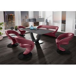 K+w Komfort & Wohnen K+W Komfort & Wohnen Essgruppe Wave, (Set), 4 Design-Drehstühlen und Tisch in 180x90cm, Tischplatte Wildeiche, rot