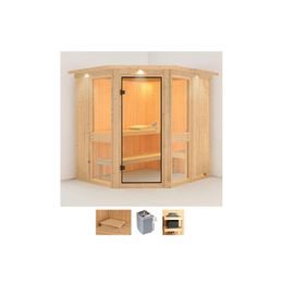 Karibu Sauna Aline 1, BxTxH: 210 x 184 x 202 cm, 68 mm, (Set) 9-kW-Ofen mit integrierter Steuerung, beige