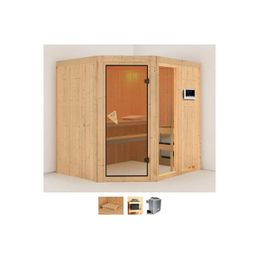Karibu Sauna Frigga 2, BxTxH: 196 x 170 x 198 cm, 68 mm, (Set) 9-kW-Ofen mit externer Steuerung, beige