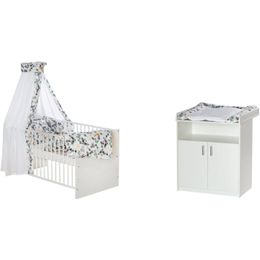 Schardt Babymöbel-Set Sienna White II, (Spar-Set, 2-St., Kinderbett, Wickelkommode), Kinderbett mit textiler Ausstattung und Wickelkommode, Wickelauflage, weiß