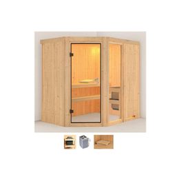 Karibu Sauna Frigga 1, BxTxH: 196 x 151 x 198 cm, 68 mm, (Set) 9-kW-Ofen mit integrierter Steuerung, beige