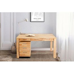 Home Affaire Büro-Set Robi, (Set, 2-St), Buchenholz, bestehend aus Robi Schreibtisch 135 cm und Rollcontainer, beige