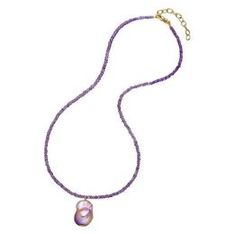 Firetti Kette mit Anhänger Schmuck Geschenk, Steinkette mit Perle, Made in Germany - mit Amethyst oder Citrin - mit Süßwasserzuchtperle, lila|silberfarben