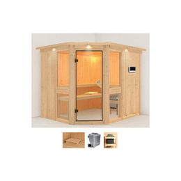 Karibu Sauna Aline 3, BxTxH: 245 x 210 x 202 cm, 68 mm, (Set) 9-kW-Bio-Ofen mit externer Steuerung, beige
