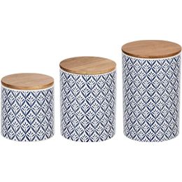 Wenko Vorratsdose Lorca, Bambus, Keramik, (Set, 3-tlg), im mediterranen Ornamenten-Muster in Blau-Weiß, 1,45/0,95 und 0,45 l, braun|bunt