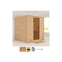 Karibu Sauna Menja, BxTxH: 196 x 196 x 200 cm, 40 mm, (Set) 9-kW-Ofen mit integrierter Steuerung, beige