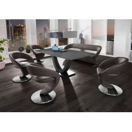 K+w Komfort & Wohnen K+W Komfort & Wohnen Essgruppe Wave, (Set), Design-Solobank mit 4 Design-Drehstühlen und Tisch in 180x90cm, braun
