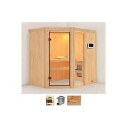 Karibu Sauna Frigga 1, BxTxH: 196 x 151 x 198 cm, 68 mm, (Set) 9-kW-Ofen mit externer Steuerung, beige