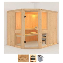 Karibu Sauna Aline 3, BxTxH: 231 x 196 x 198 cm, 68 mm, (Set) 9-kW-Ofen mit integrierter Steuerung, beige