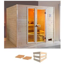 Weka Sauna Valida 4, BxTxH: 239 x 189 x 203,5 cm, 38 mm, ohne Ofen, beige